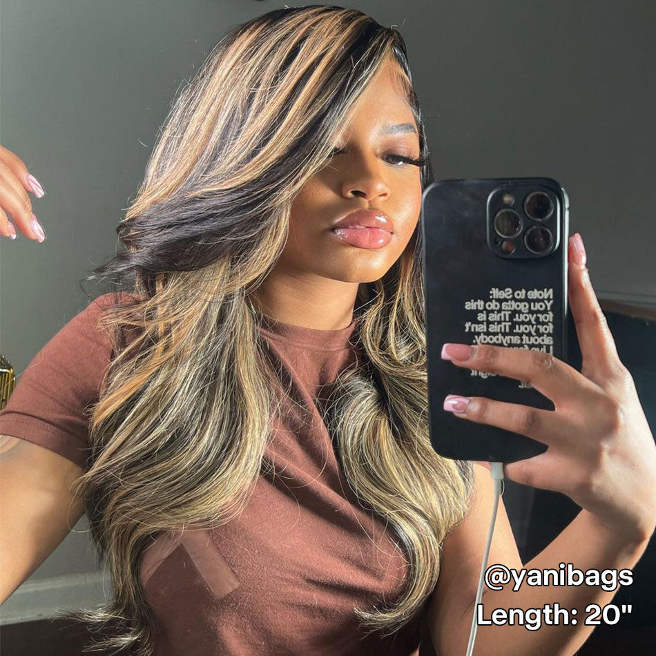 Body Wave Balayage Highlight Human Hair Glueless Wigs HD Lace Front Wi ...