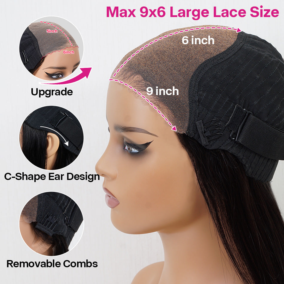 Pre Cut 9x6 HD Lace Wear & Go Wig Pre Bleached Knots Body Wave Glueles ...